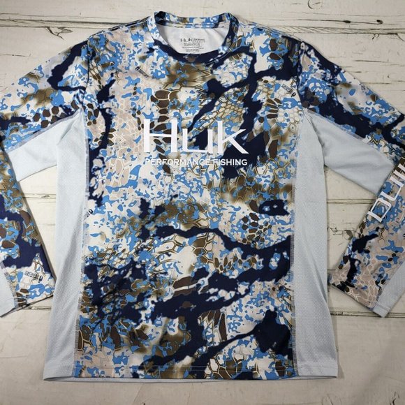 Huk | Shirts | Huk Performance Fishing Camo Long Sleeve Blue Tan 44273 ...